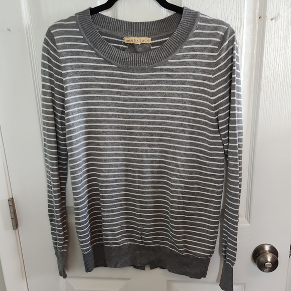 Mesh + Lace | Sweaters | Gray And White Striped Sweater With Back ...